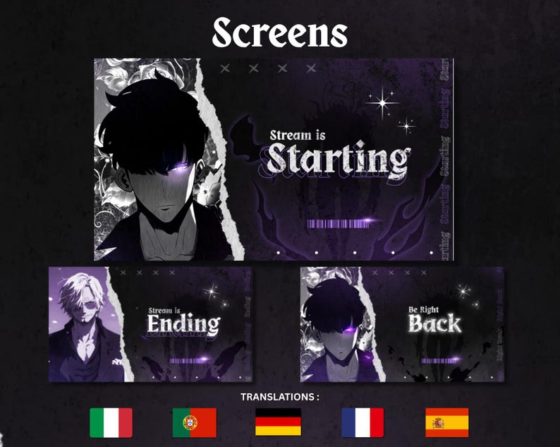 Dark Anime Stream Overlay Package for Streaming | Twitch, Kick, Youtube ...