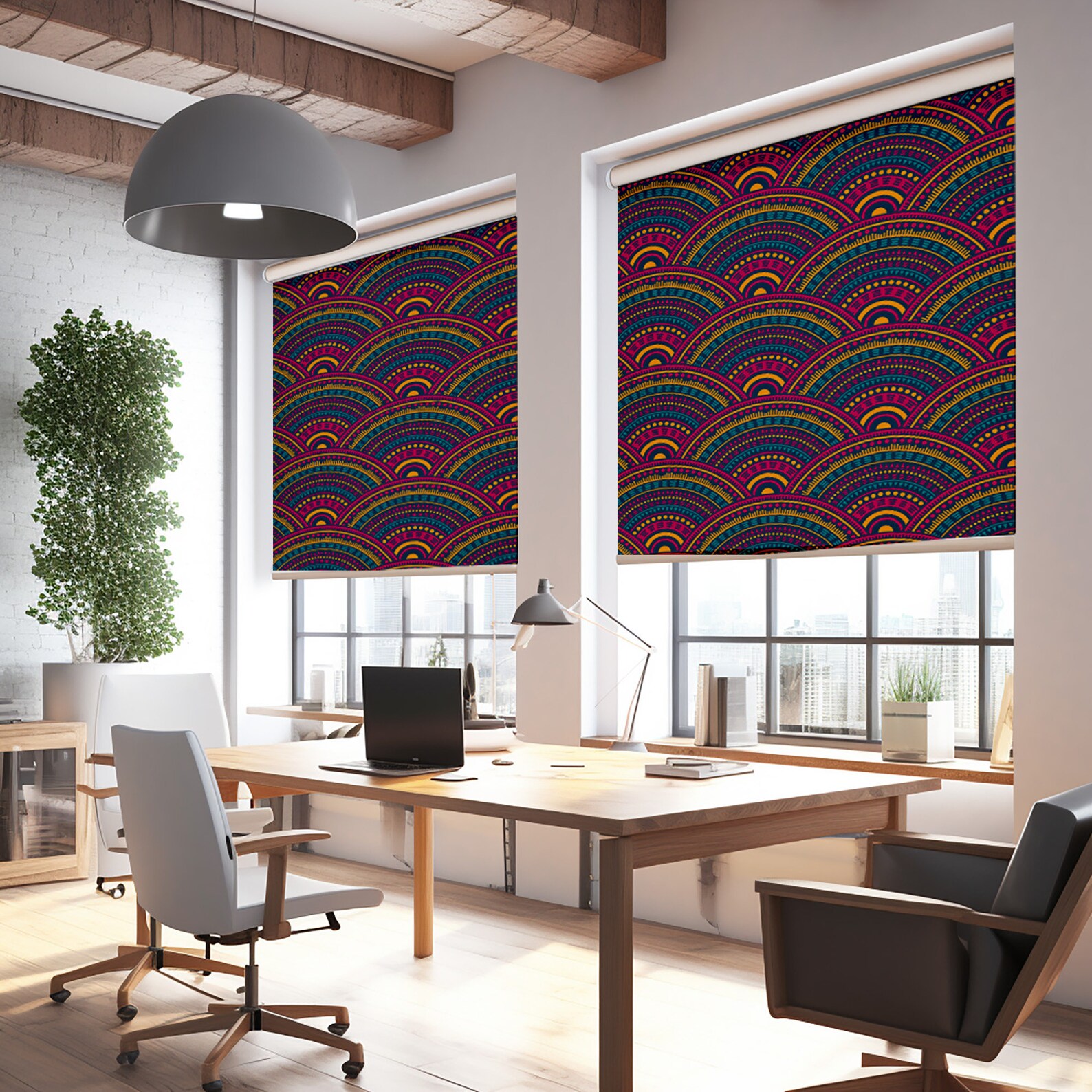 Seamless Geometric Pattern Roller Shades, Ethnic Circle Shapes Blackout ...