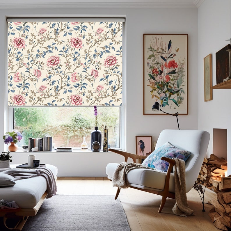 Pink Roses Roller Shade: Botanical Beige Window Blinds - Etsy