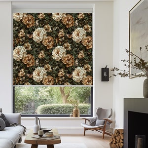 Dark Vintage Luxury Roses Pattern Roller Shades, Floral Dark Blackout Roller Blinds , Window ...