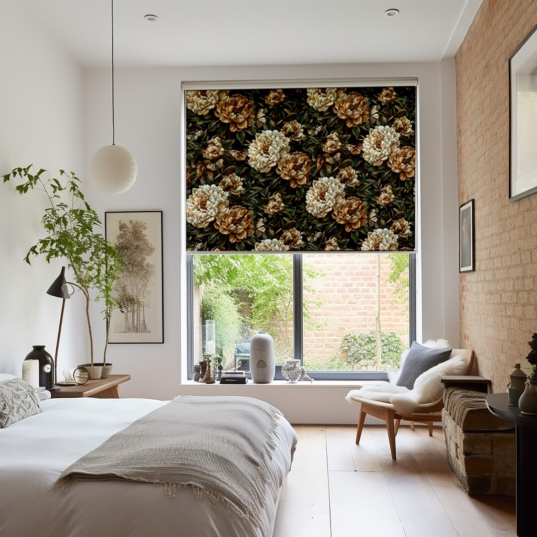 Dark Floral Roses Blackout Roller Shade - Vintage Luxury Pattern - Etsy