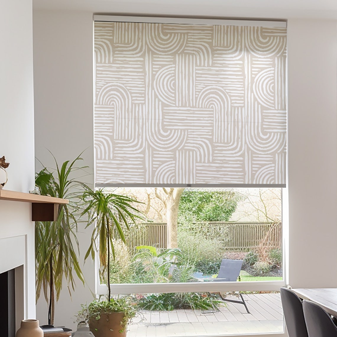 Contemporary Seamless Pattern Roller Shades, Abstract Line Nude Colors ...