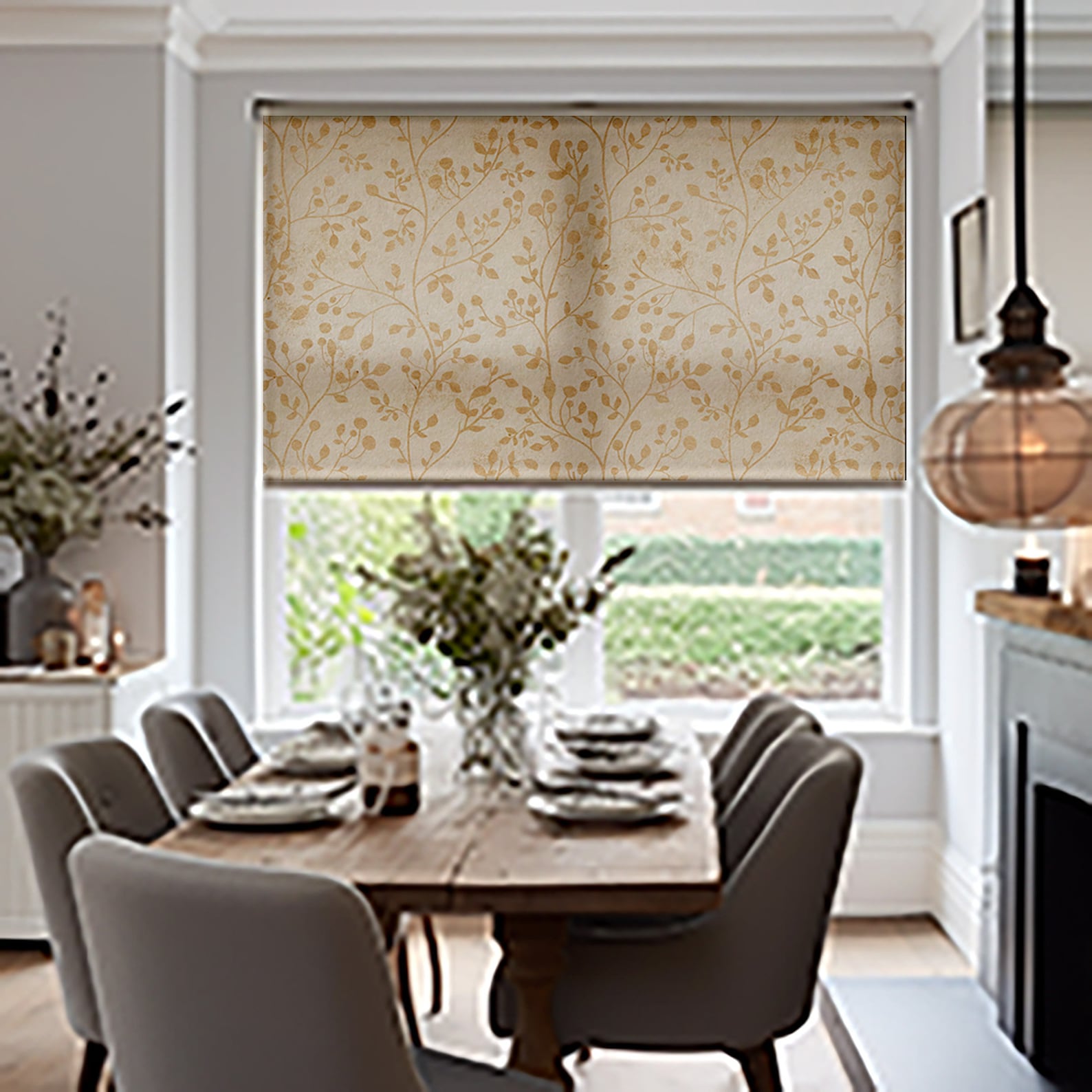 Beige Seamless Floral Pattern Roller Shades, Boho Floral Blackout ...
