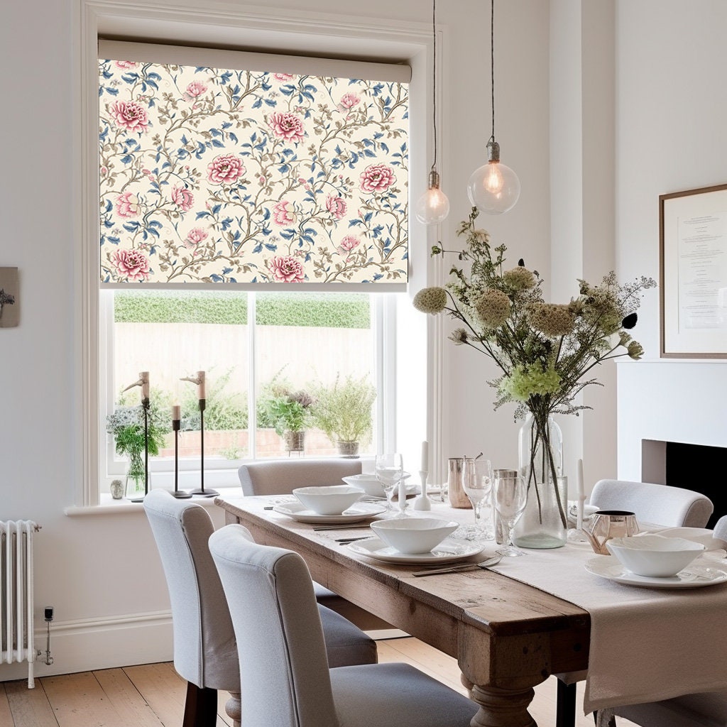 Pink Roses Roller Shade: Botanical Beige Window Blinds - Etsy