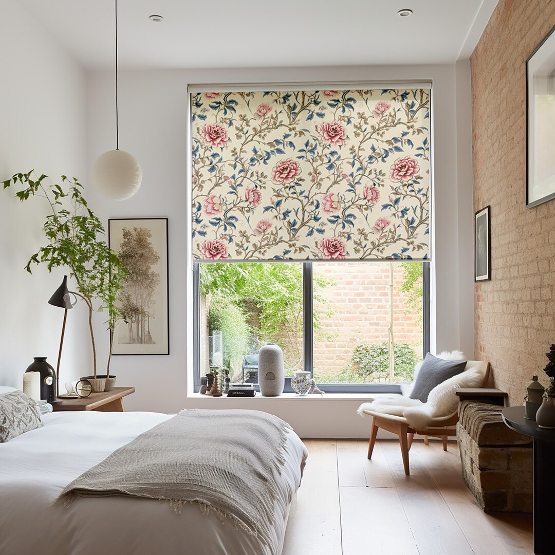Pink Roses Roller Shade: Botanical Beige Window Blinds - Etsy