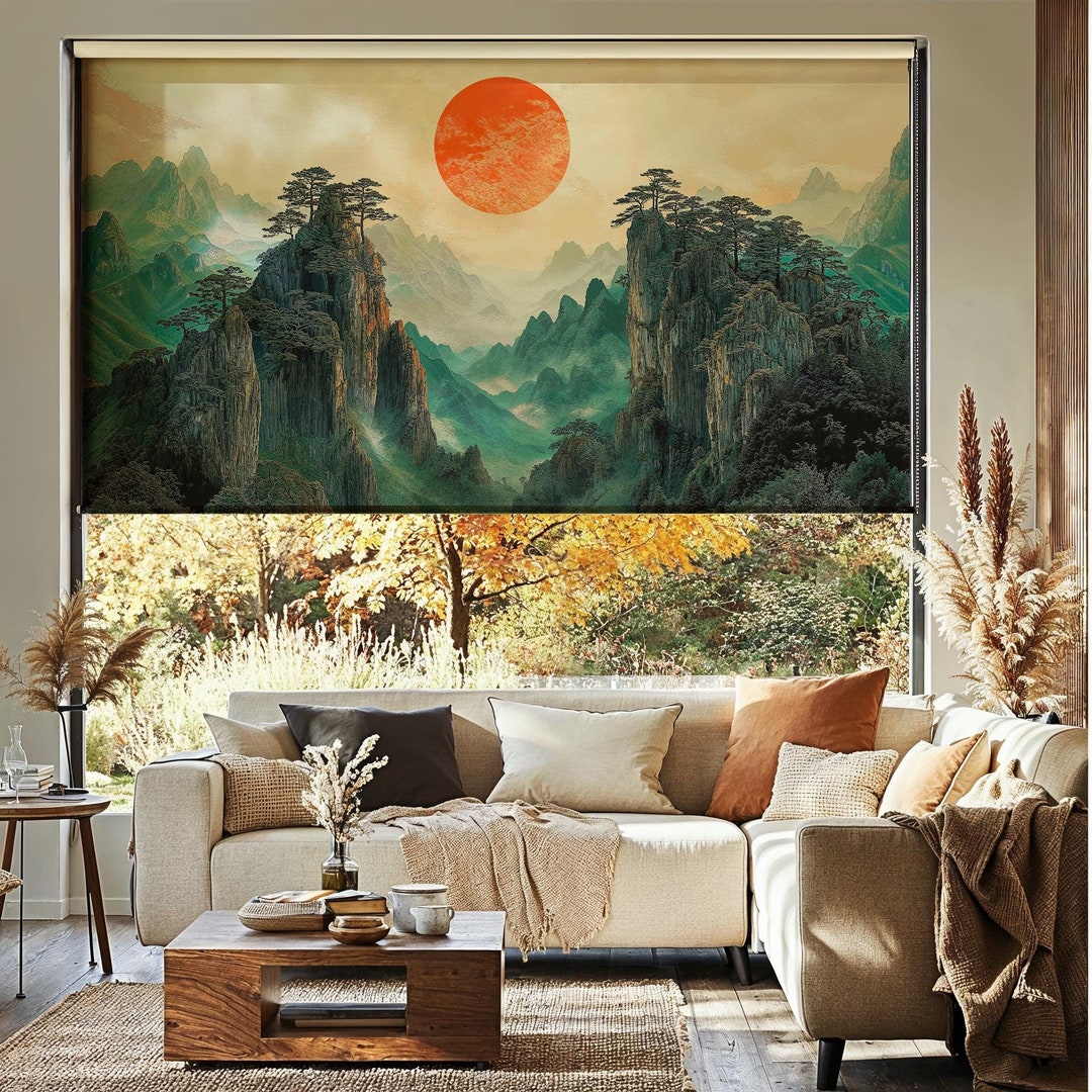 Japanese Landscape Roller Blinds, Custom Mountain & Sun Window Shades ...