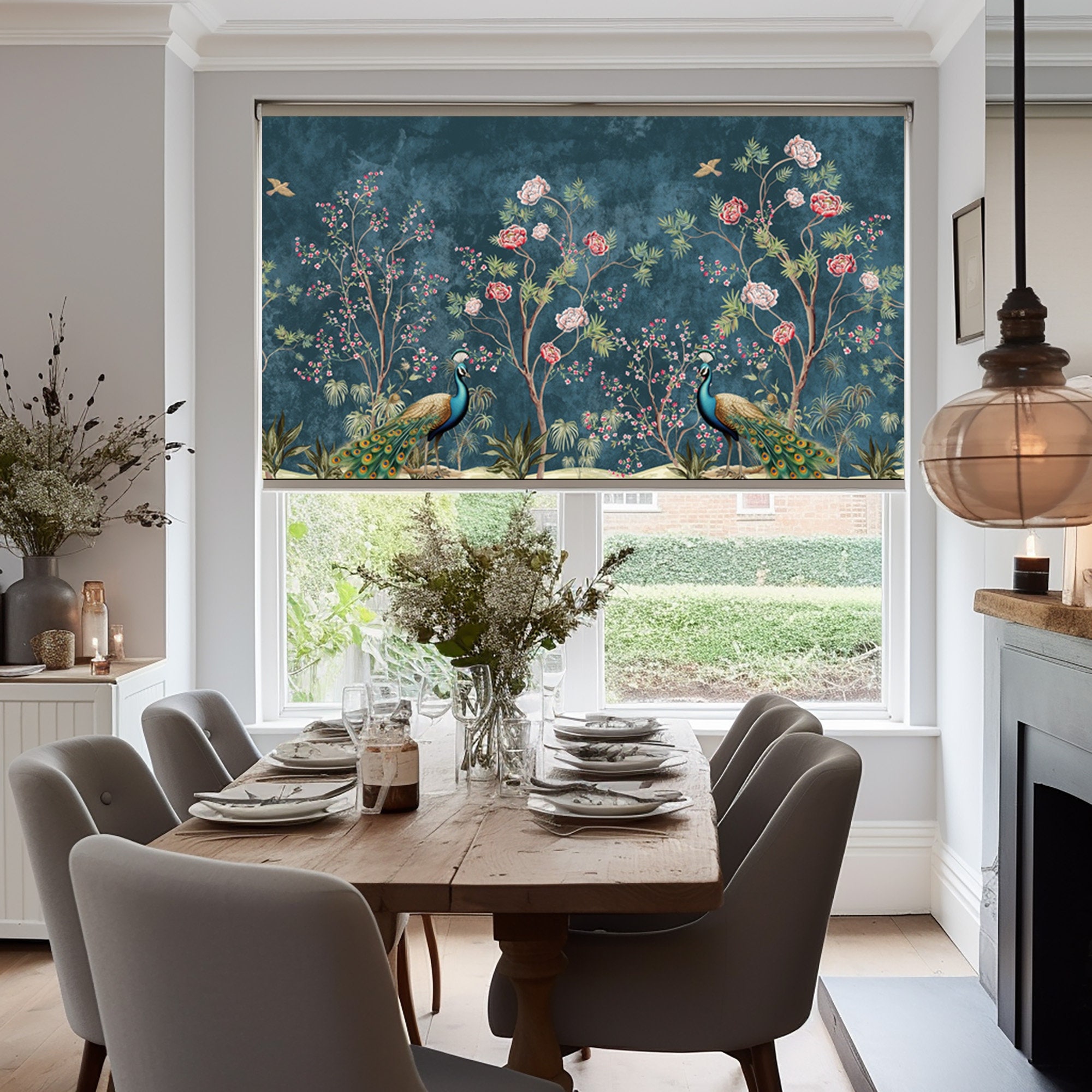 Blue Chinoiserie Roller Blind: Birds & Floral Pattern, Custom Window Treatment - Etsy