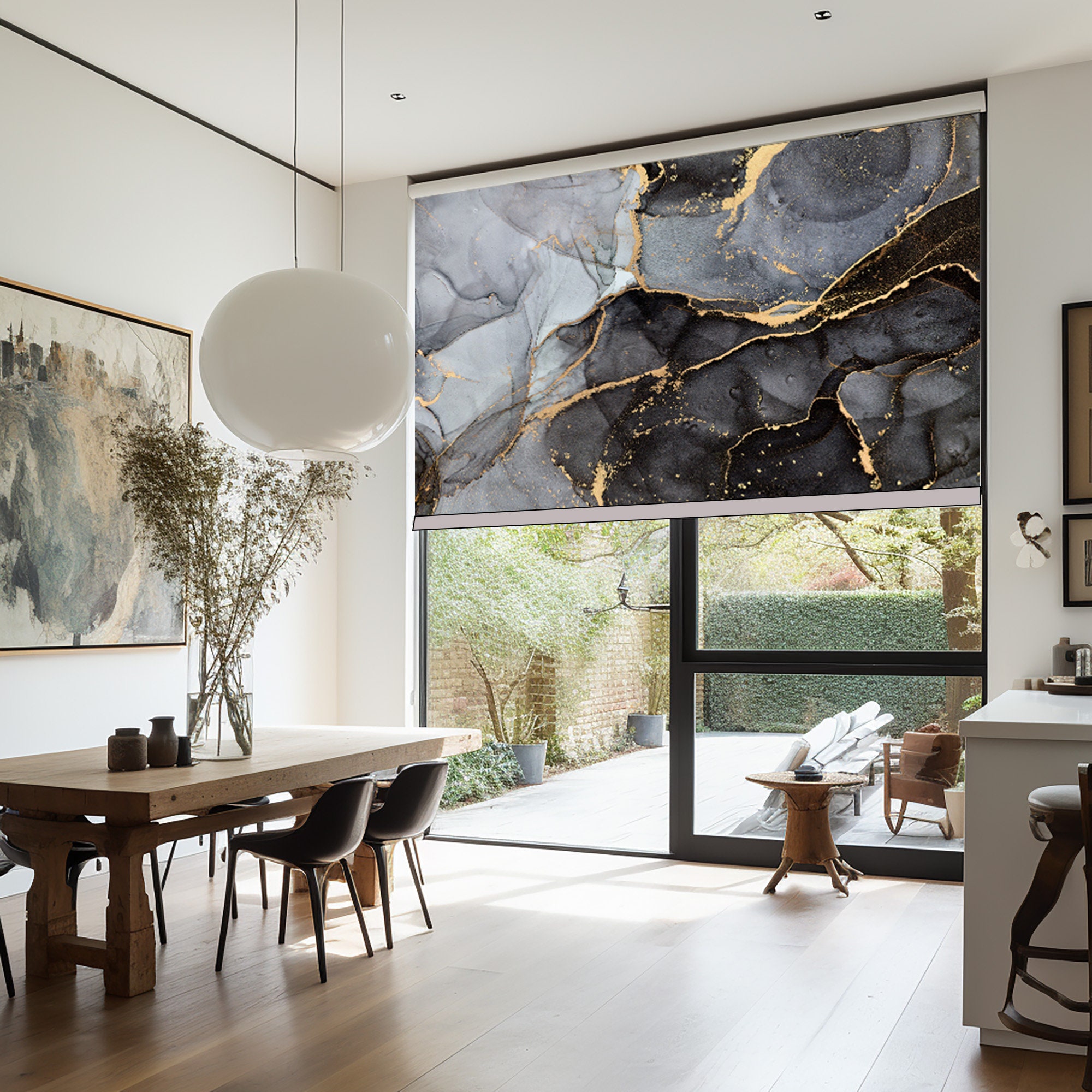 Dark Gold Marble Roller Shades, Seamless Marble Blackout Roller Blinds , Black Gold Window ...