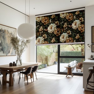 Dark Vintage Luxury Roses Pattern Roller Shades, Floral Dark Blackout Roller Blinds , Window ...