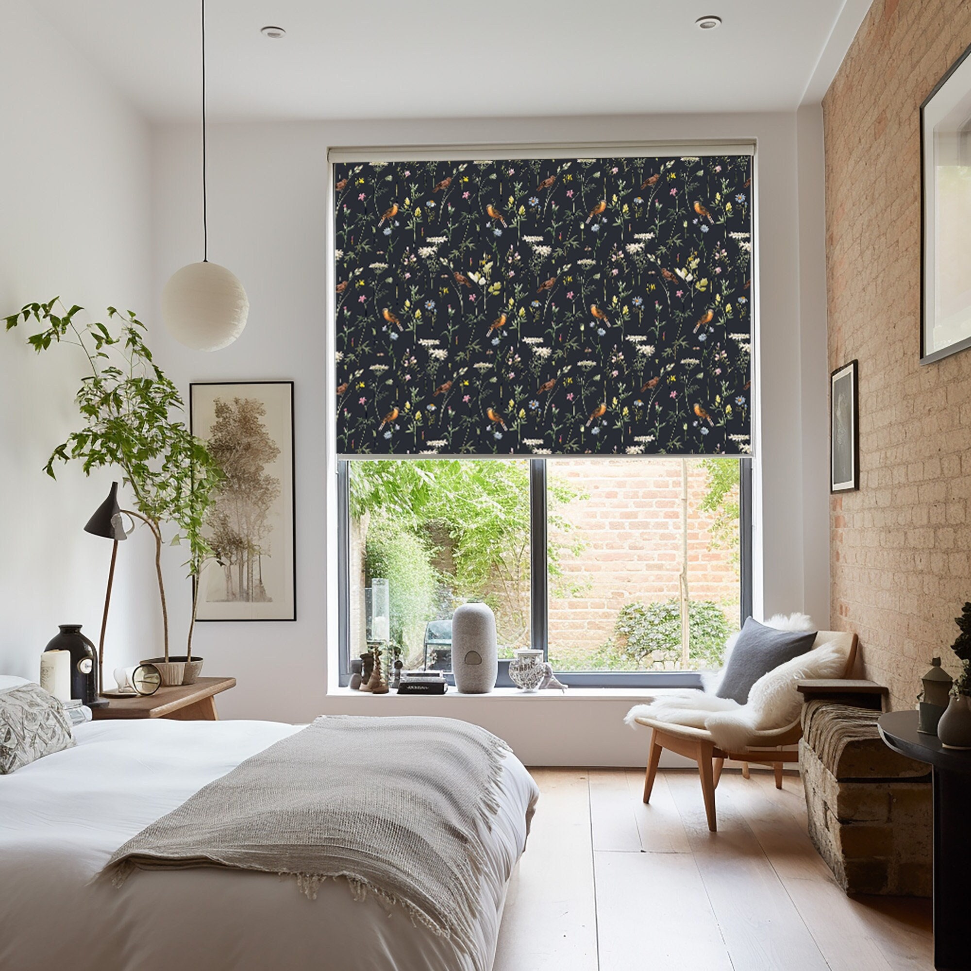 Navy Blue Chinoiserie Roller Blinds, Vintage Birds Pattern Roller ...