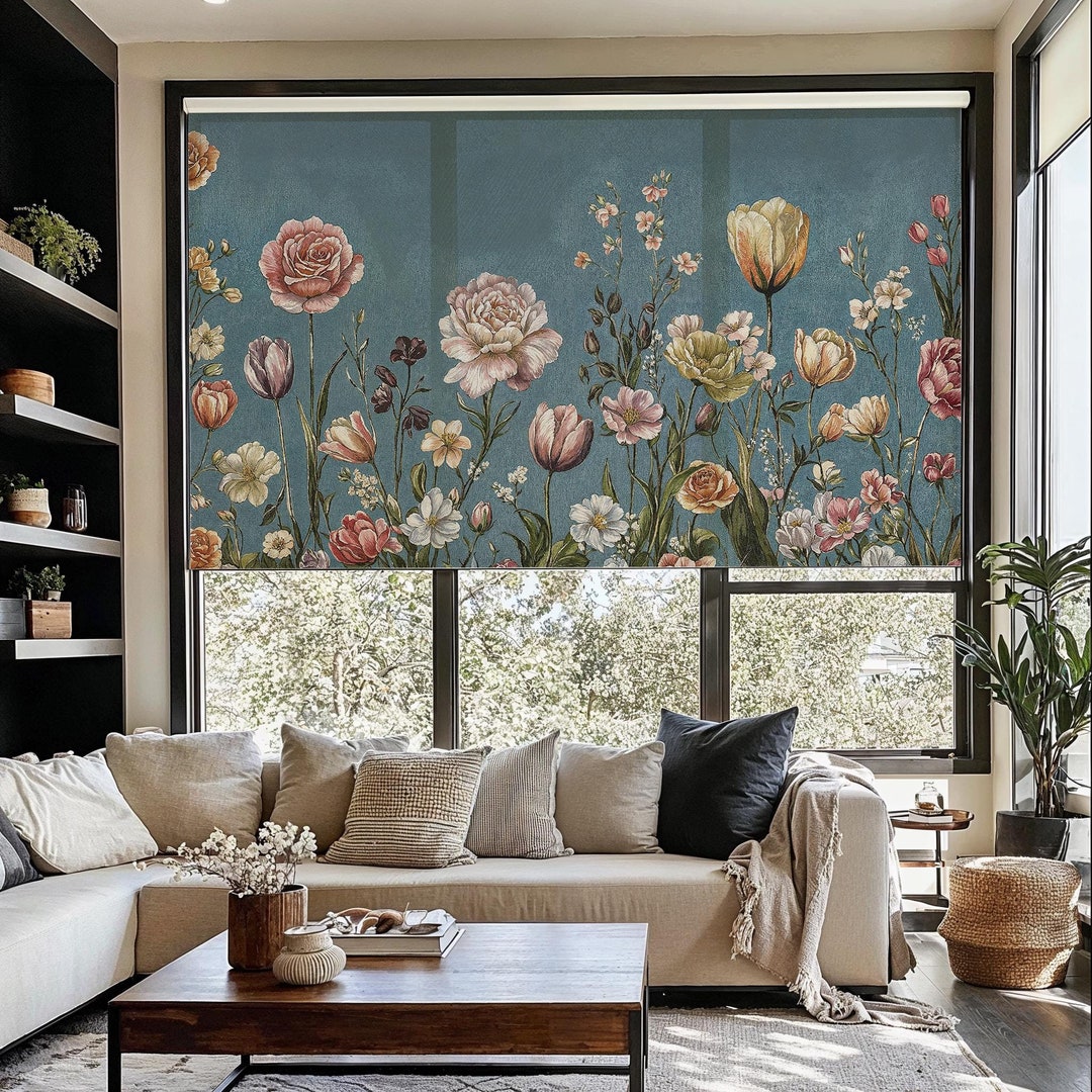 Floral Roller Blinds, Custom Size Floral Roller Blinds, Vintage Floral Roller Shades, Light ...