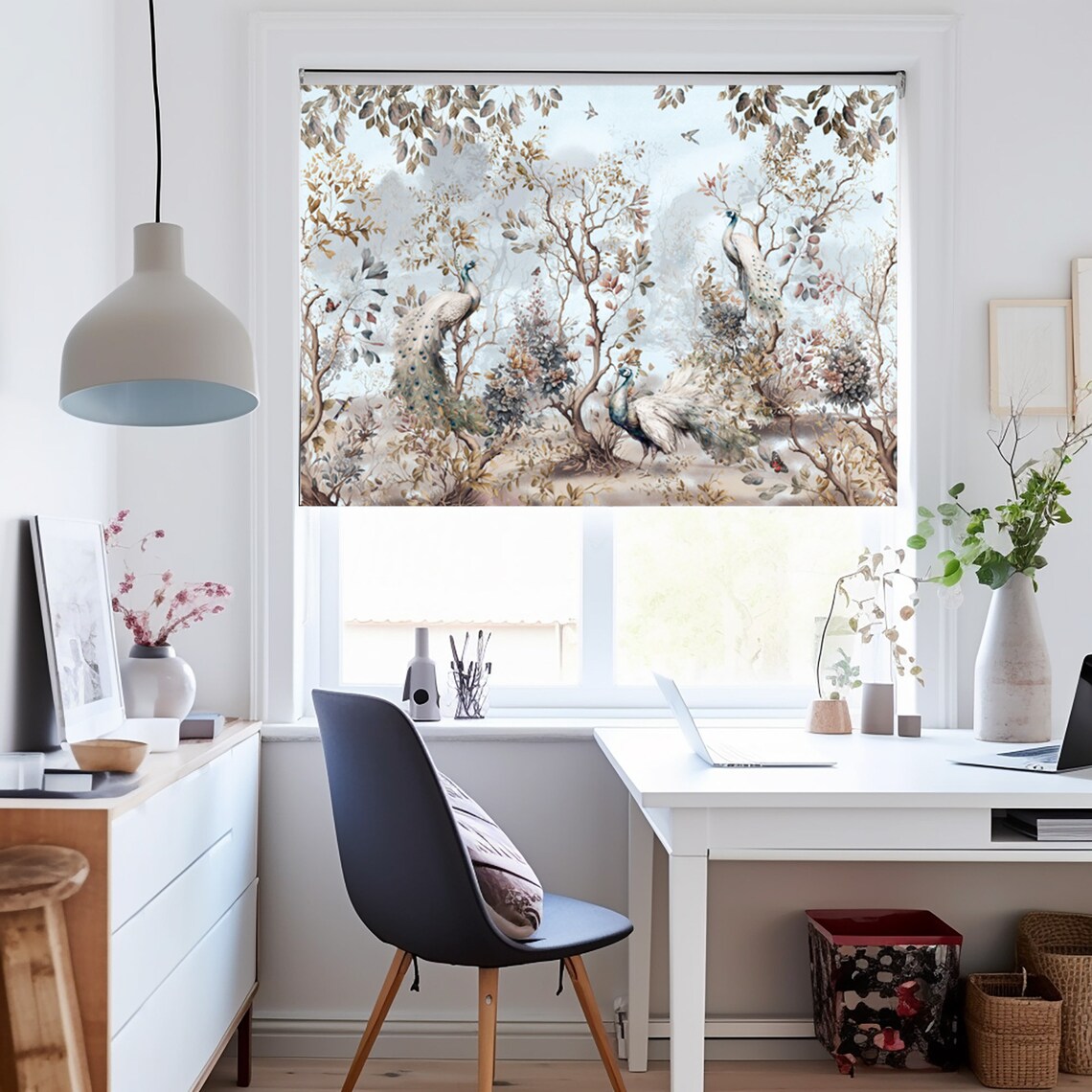 Vintage Blue Chinoiserie Roller Blinds Prints, Birds Pattern Roller ...