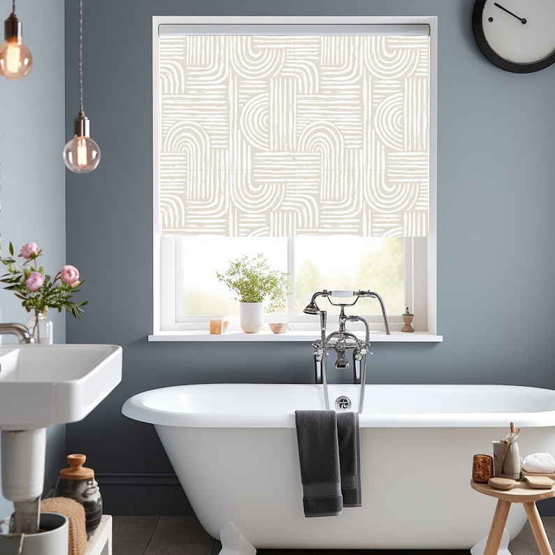 Contemporary Seamless Pattern Roller Shades, Abstract Line Nude Colors ...