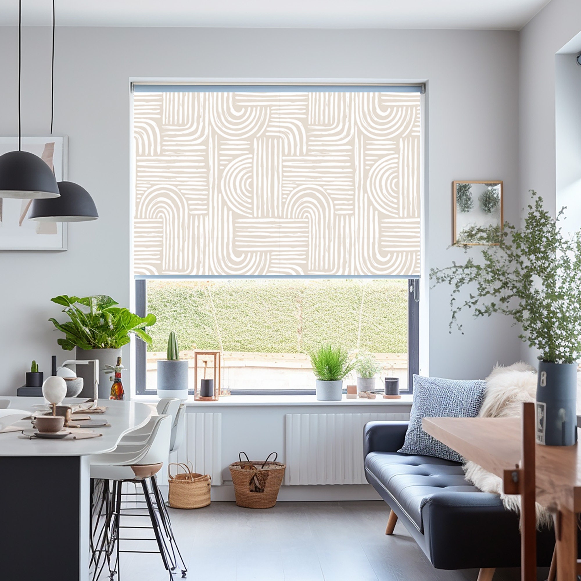 Contemporary Seamless Pattern Roller Shades, Abstract Line Nude Colors ...
