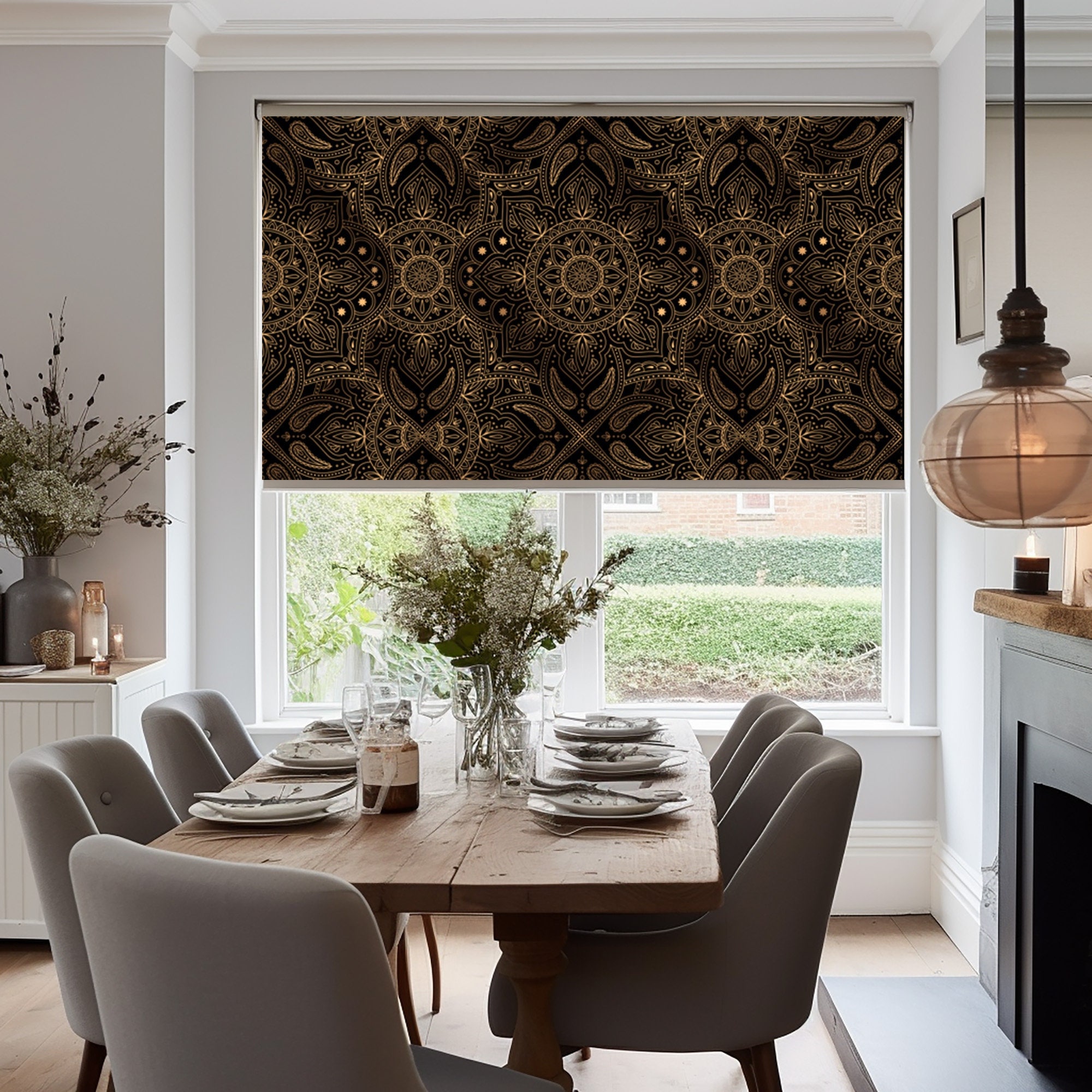 Luxury Roller Shades, Oriental Seamless Mandala Royal Pattern Printed Roller Shades, Ethnic ...