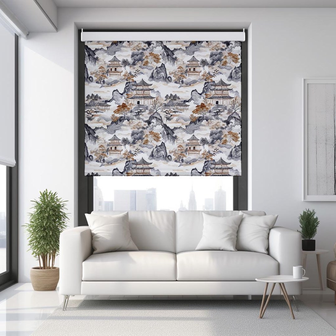 Japanese Landscape Roller Blind: Custom Mountain Pagoda Window Shade - Etsy