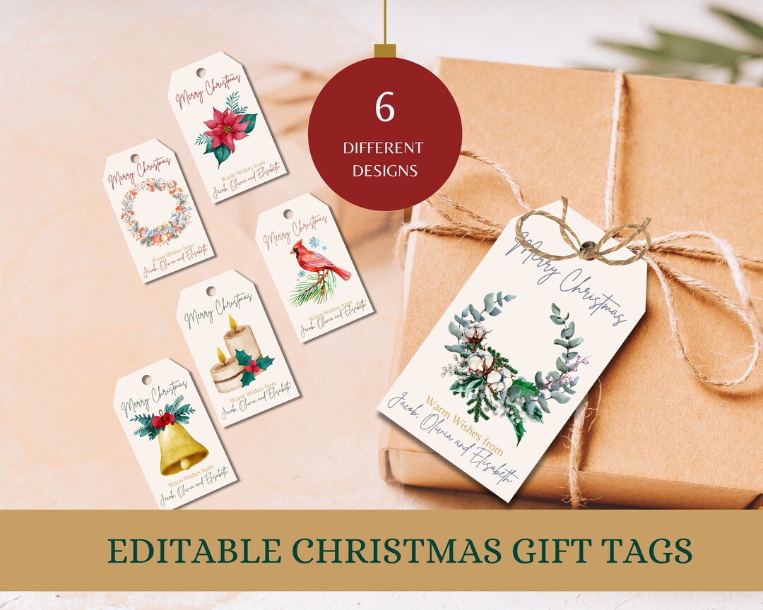 Editable Christmas Gift Tags, Holiday Gift Tags, Merry Christmas, Favor ...