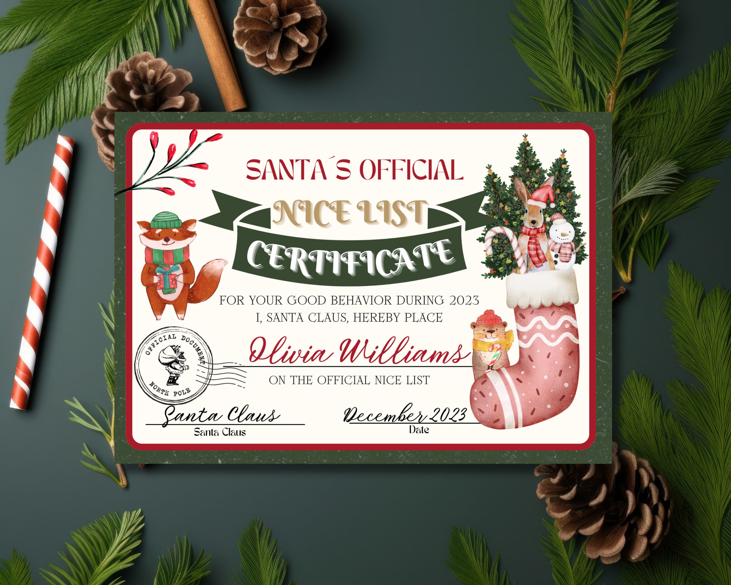 Editable Nice List Certificate, Printable Nice List Certificate, Santa ...