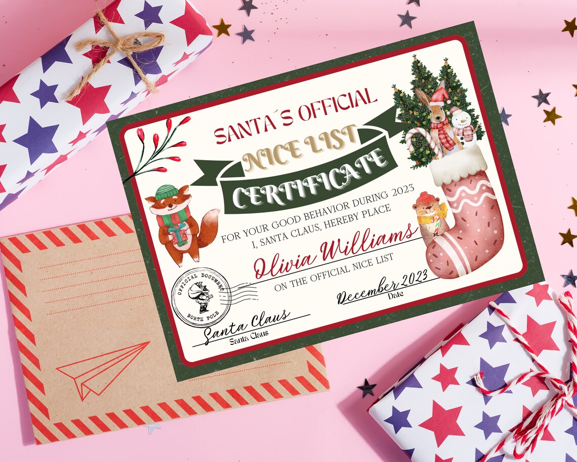 Editable Nice List Certificate, Printable Nice List Certificate, Santa ...