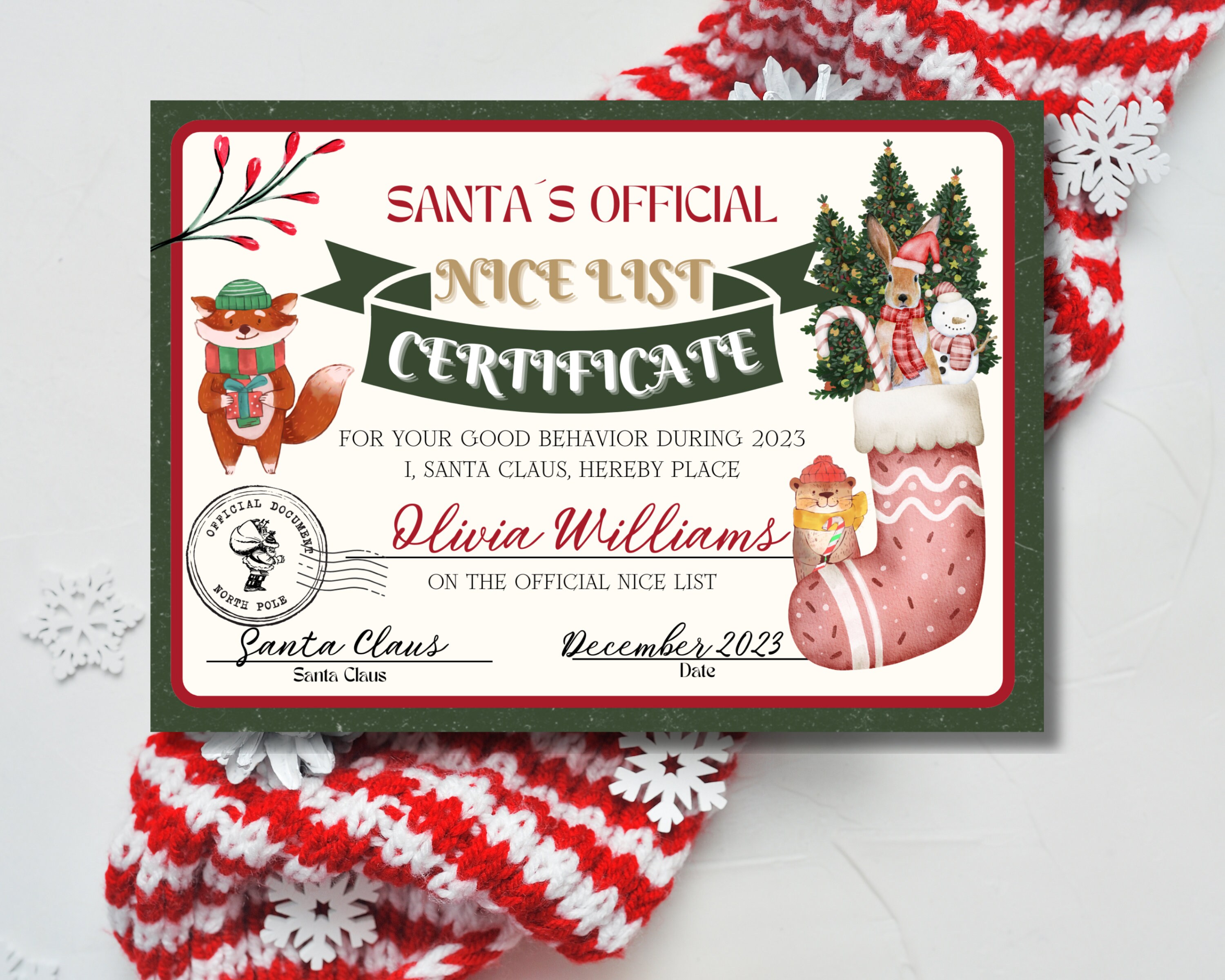 Editable Nice List Certificate, Printable Nice List Certificate, Santa ...