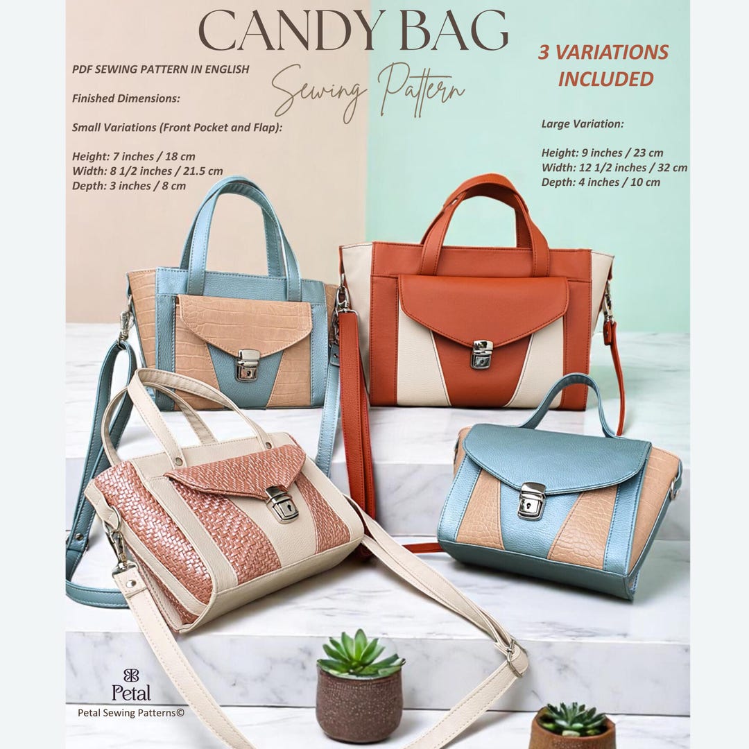Candy Bag Sewing Pattern: 3 Variations, Crossbody & Tote (PDF Pattern ...