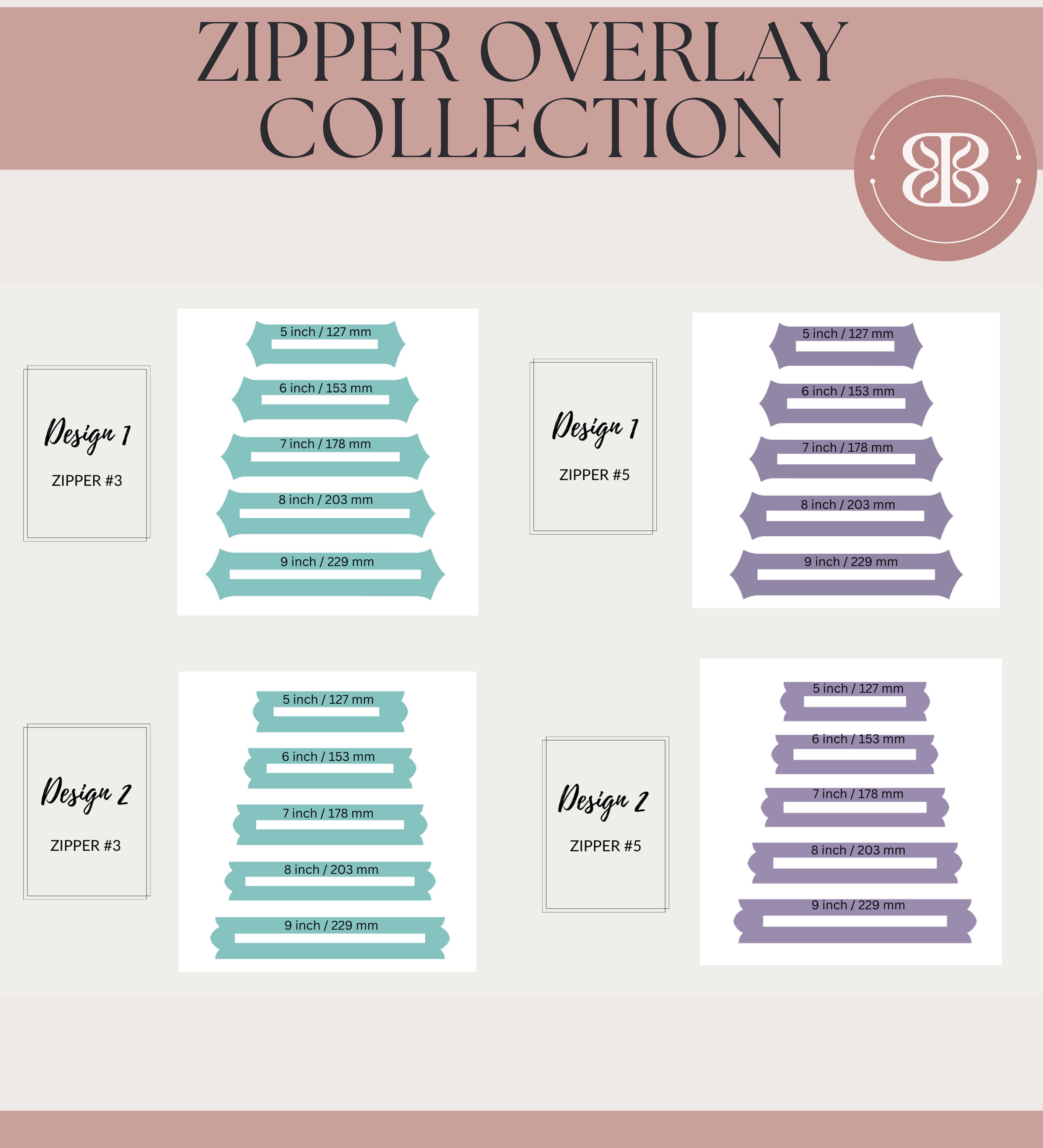 Zipper Overlay SVG Templates: 6 Designs, 60 Shapes (PDF Pattern) - Etsy