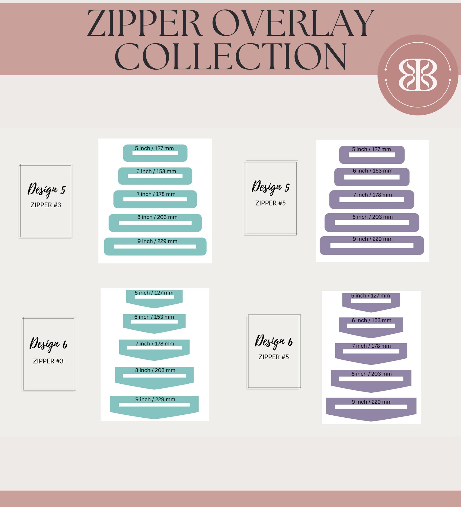 Zipper Overlay SVG Templates: 6 Designs, 60 Shapes (PDF Pattern) - Etsy