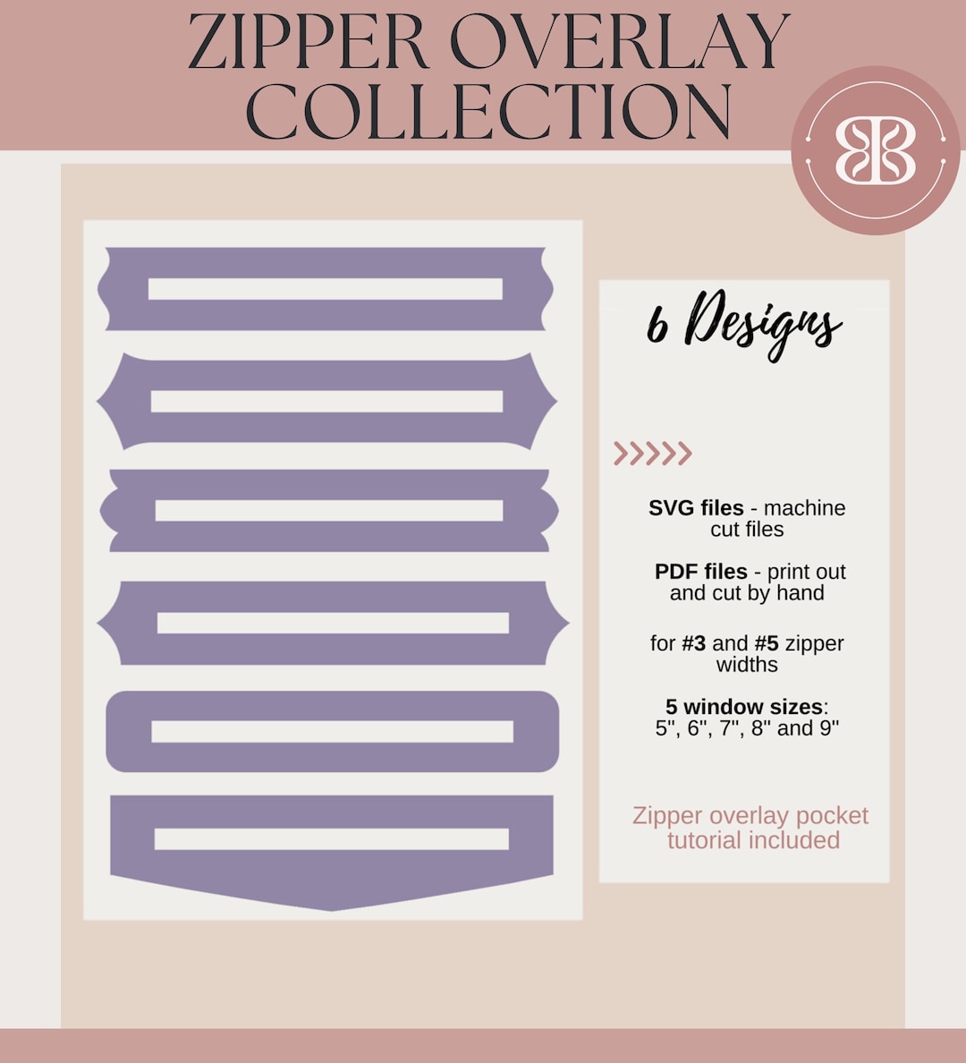 Zipper Overlay SVG Templates: 6 Designs, 60 Shapes (PDF Pattern) - Etsy