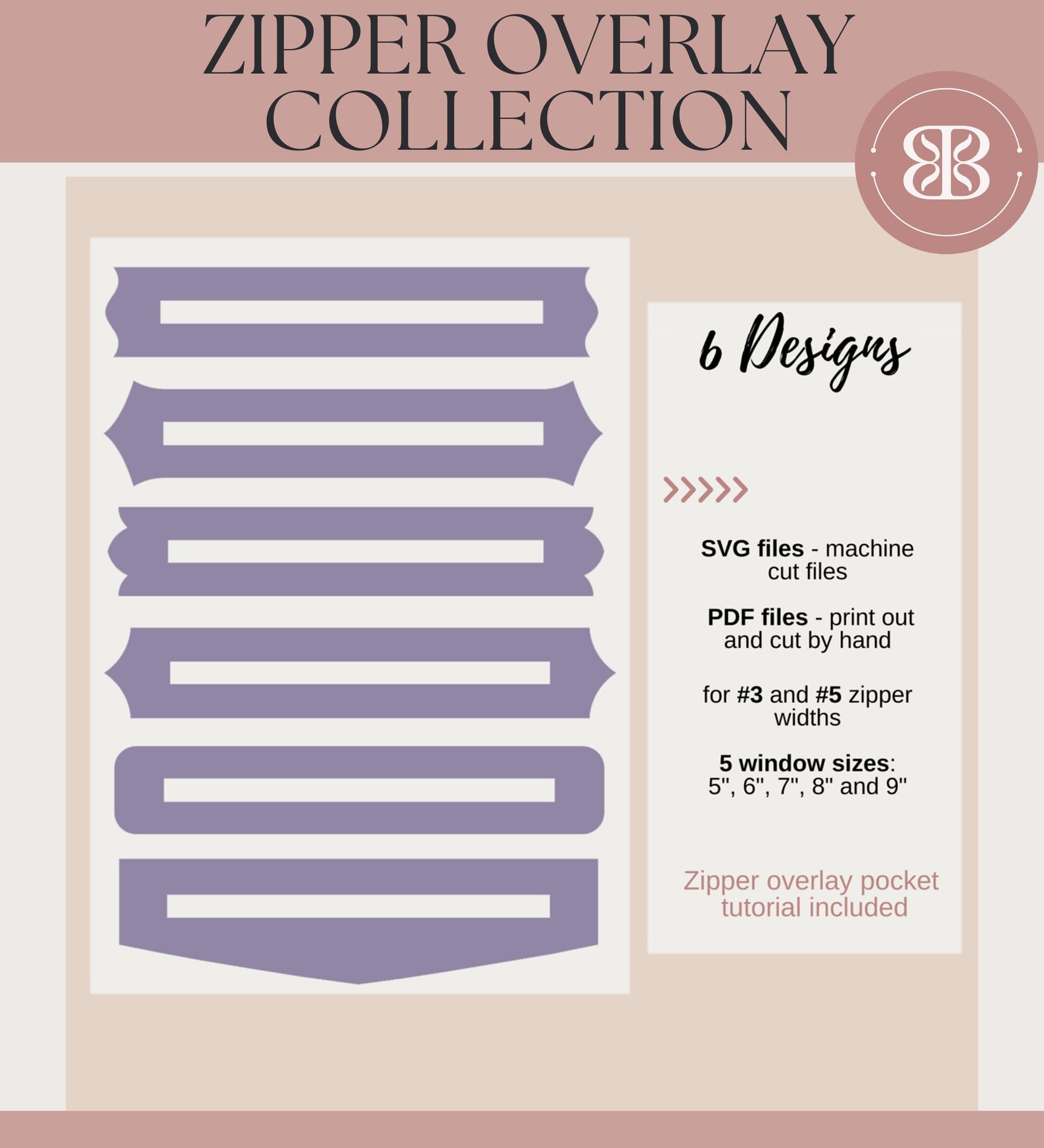 Zipper Overlay SVG Templates: 6 Designs, 60 Shapes (PDF Pattern) - Etsy