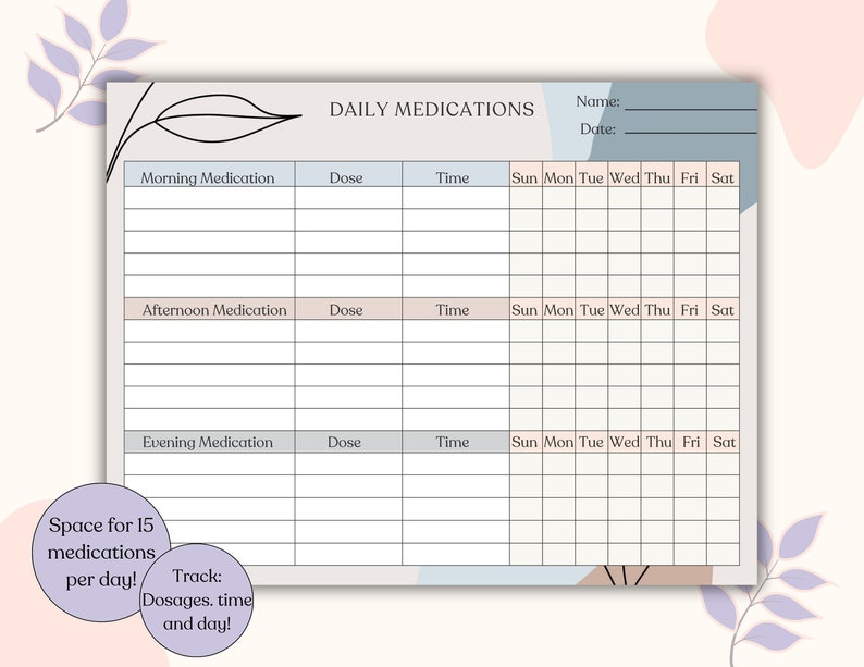 Medication Tracker Daily Medication Log Daily Medication Schedule ...