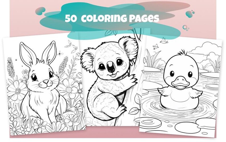 50 Animals Coloring Pages for Kids Coloring Page Bundle, Children's ...