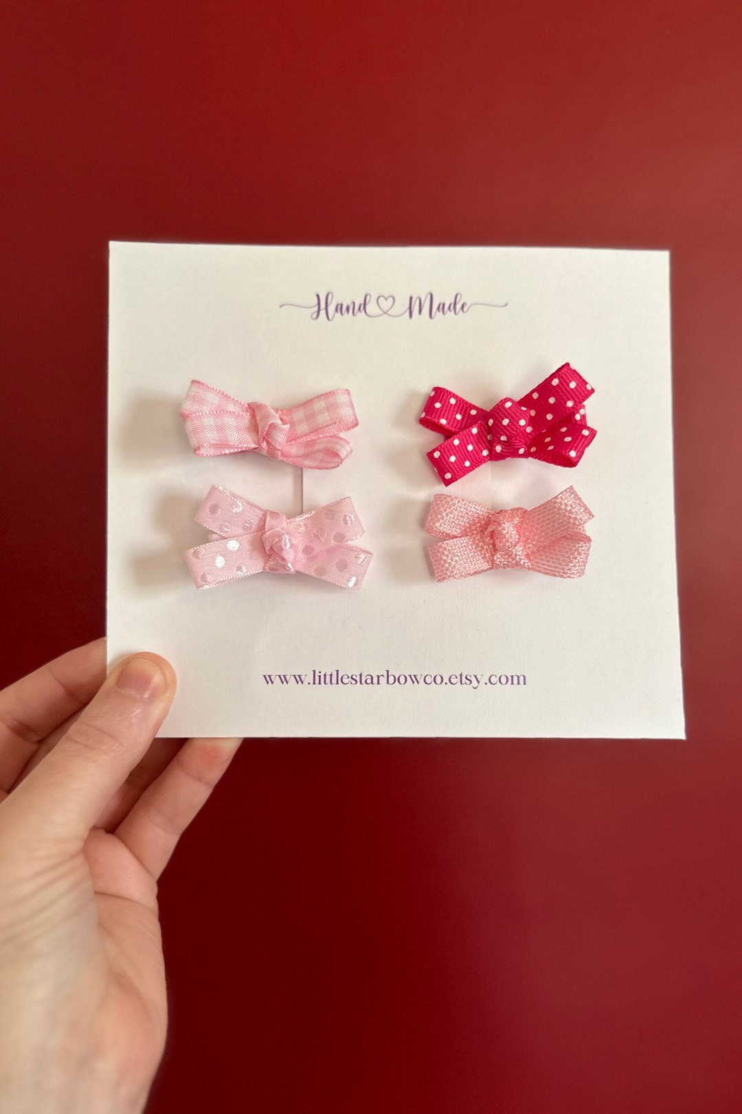 4 Pack of Pink Assorted Small Hair Bow Clips, Perfect for Valentine's ...