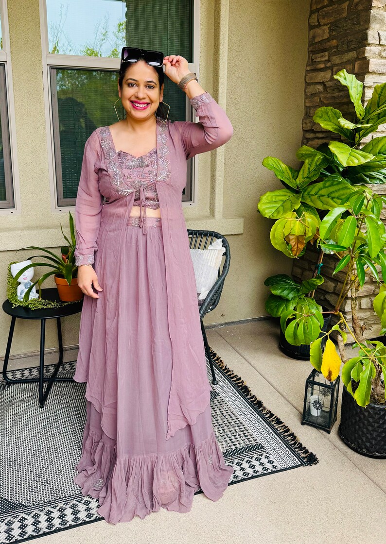 Designer Skirt Blouse and Shrug Set With Hand Embroidery Pure Georgette ...