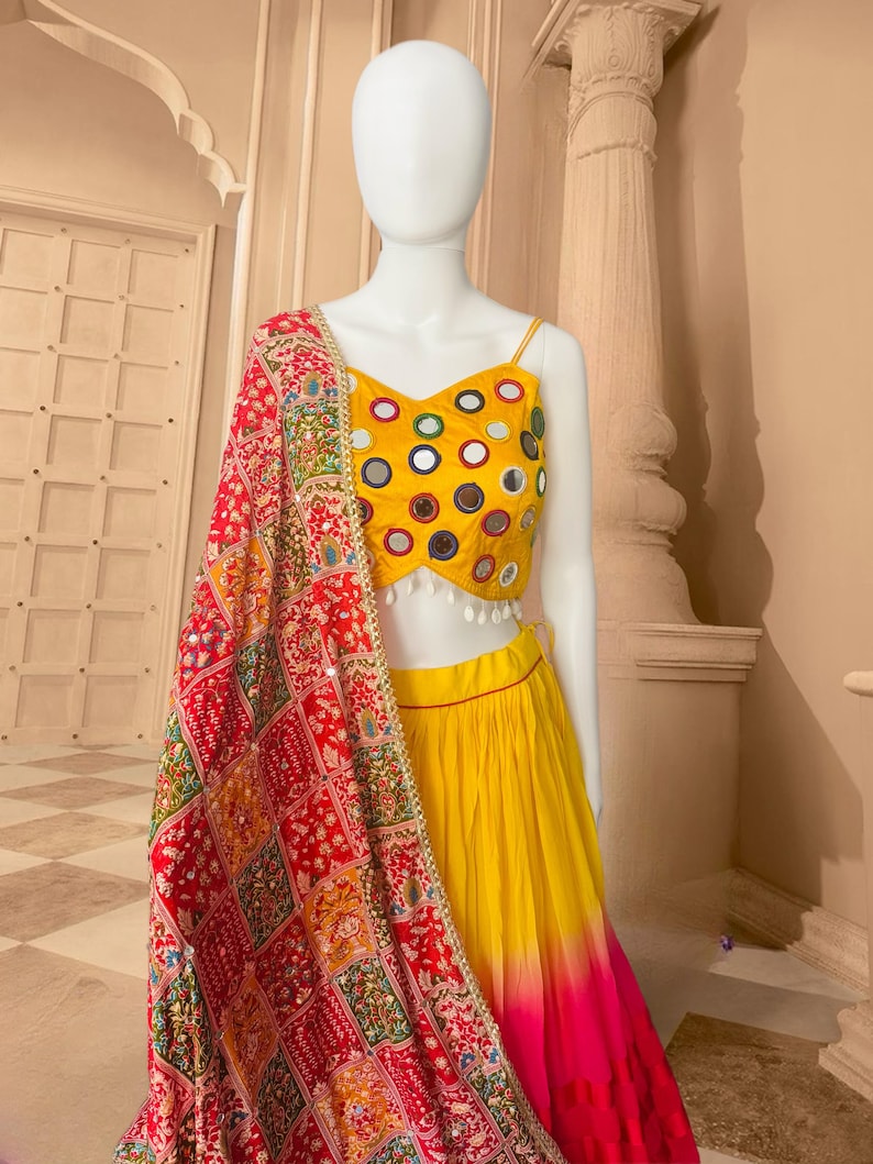 Colorful Mirror Work Lehenga Choli With Embroidered Patchwork Dupatta ...