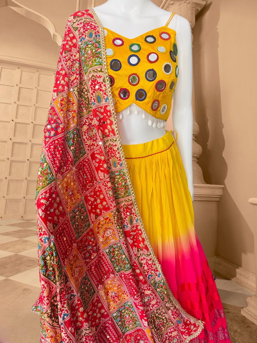 Colorful Mirror Work Lehenga Choli With Embroidered Patchwork Dupatta ...