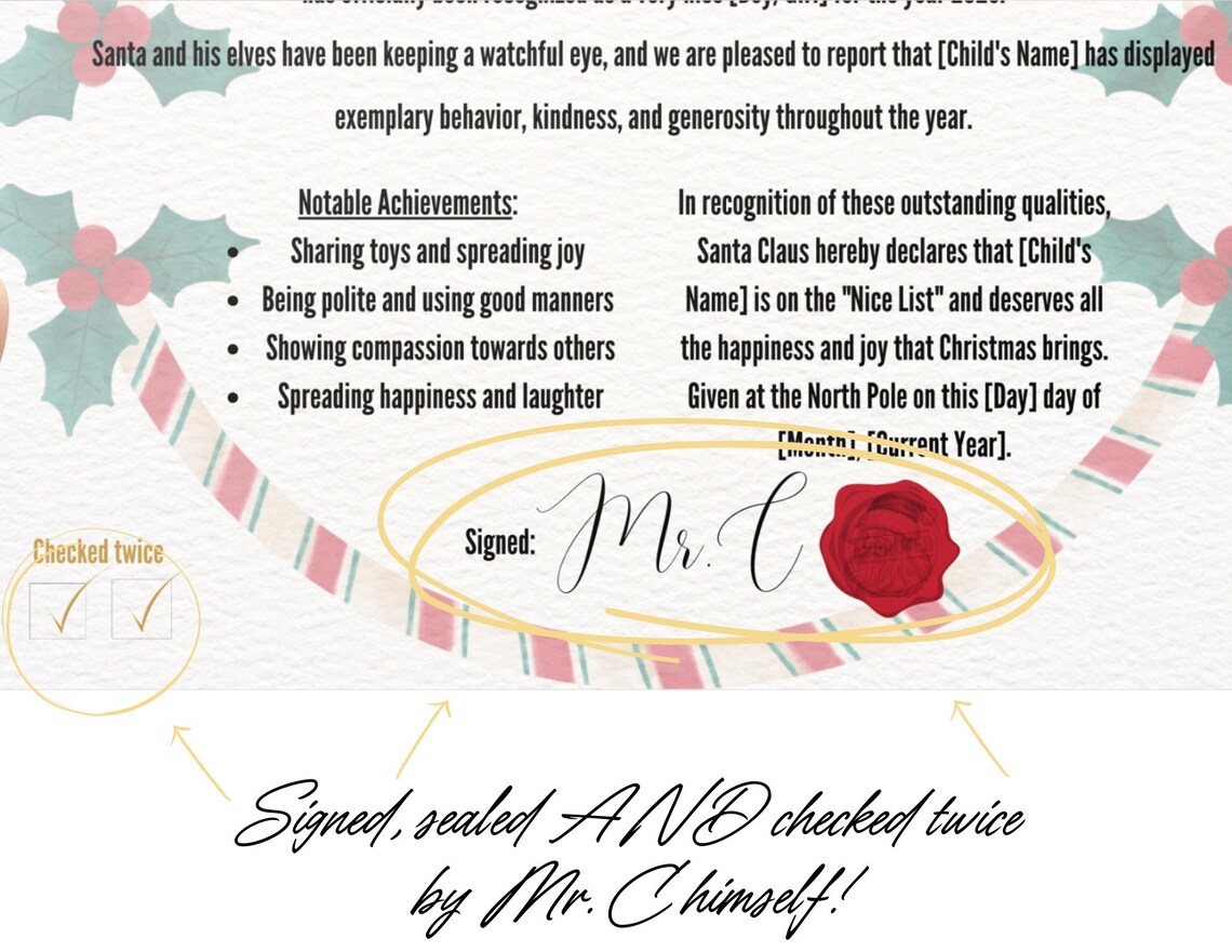 Printable Personalize Santa Approved Nice List Certificate | Holiday ...