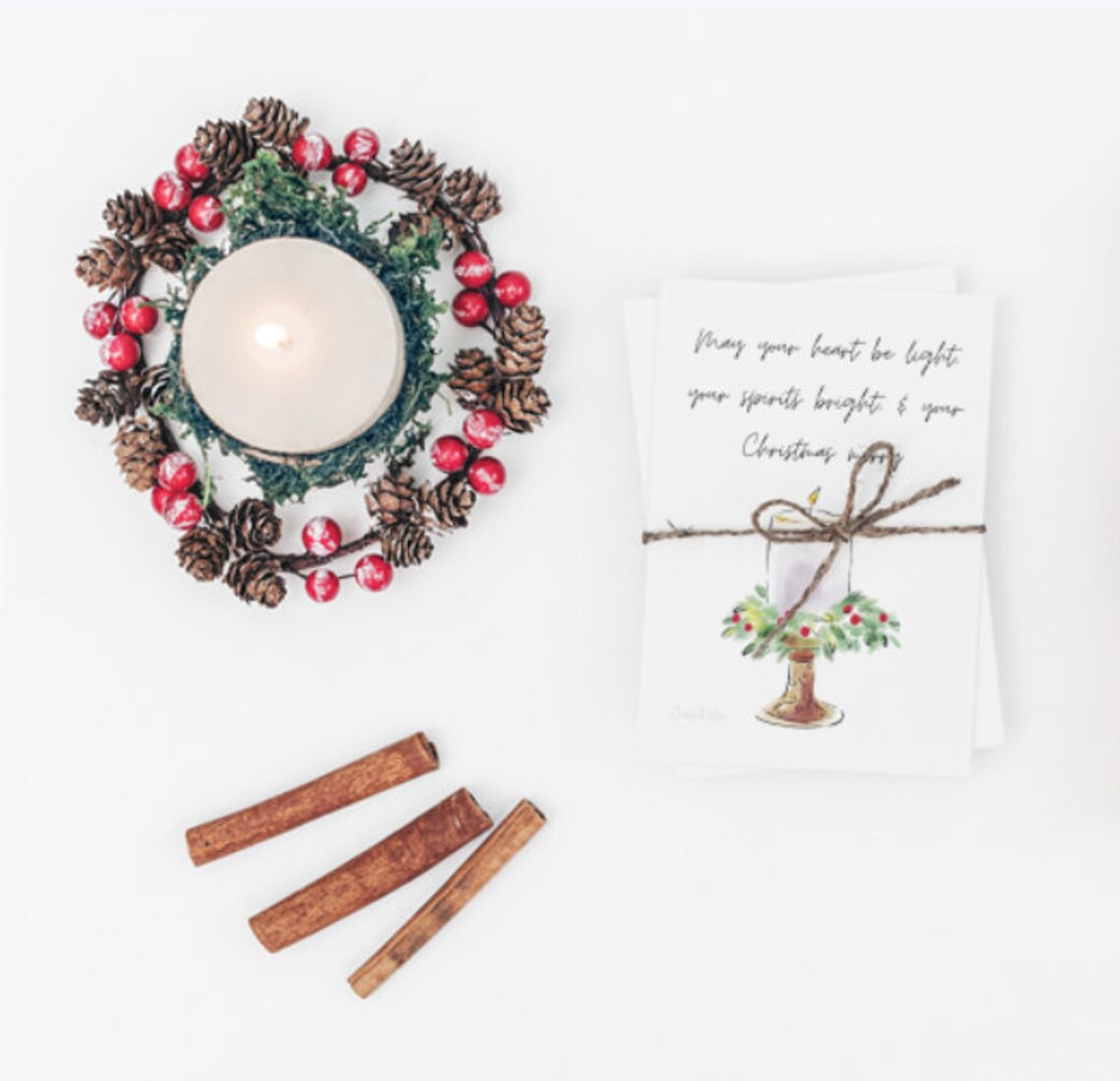 Watercolor Candle Christmas Card | Watercolor Notecards | Christmas ...