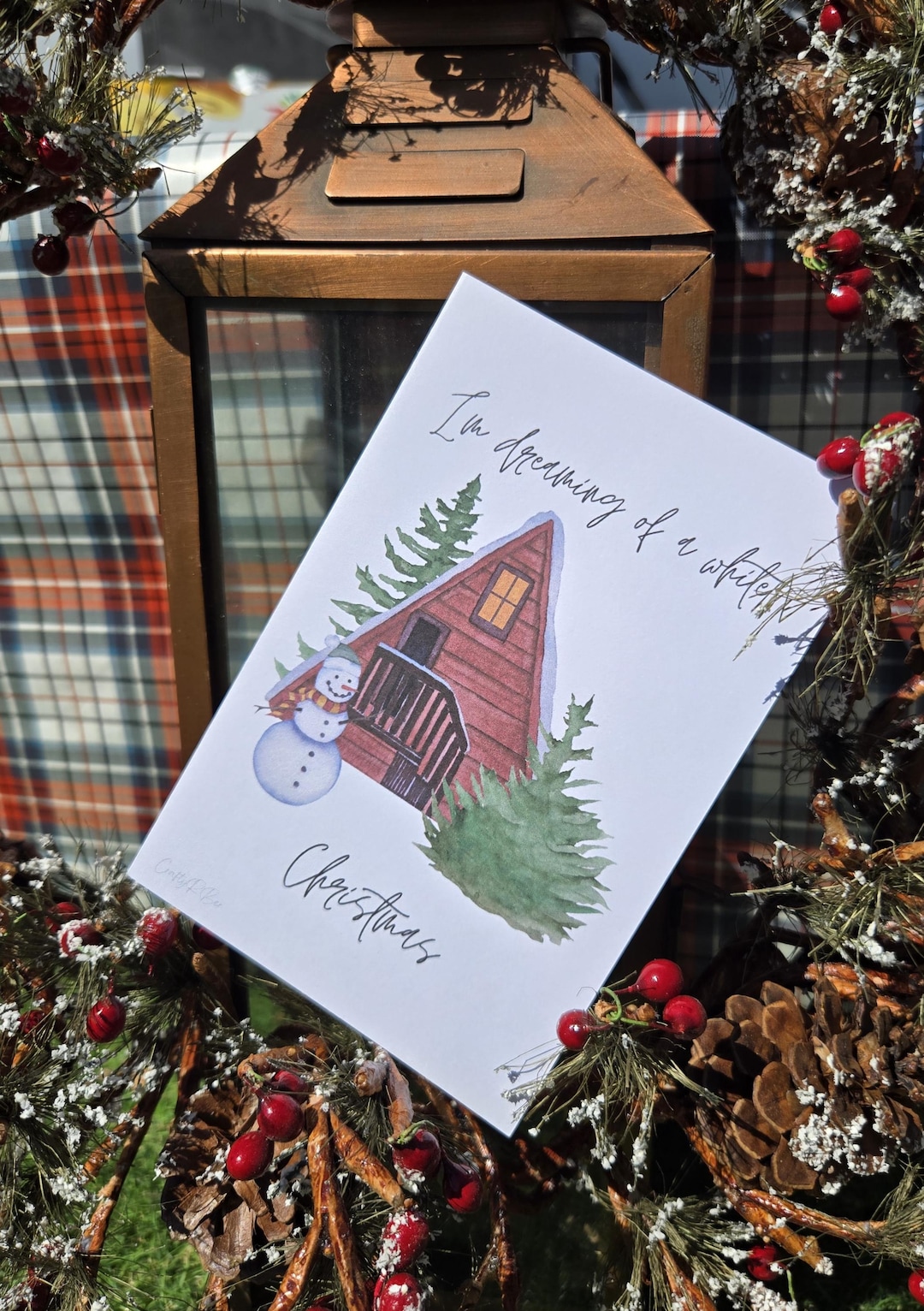 Snowman Cabin Card | Winter Cabin Invitation | Mountain House Scenery ...