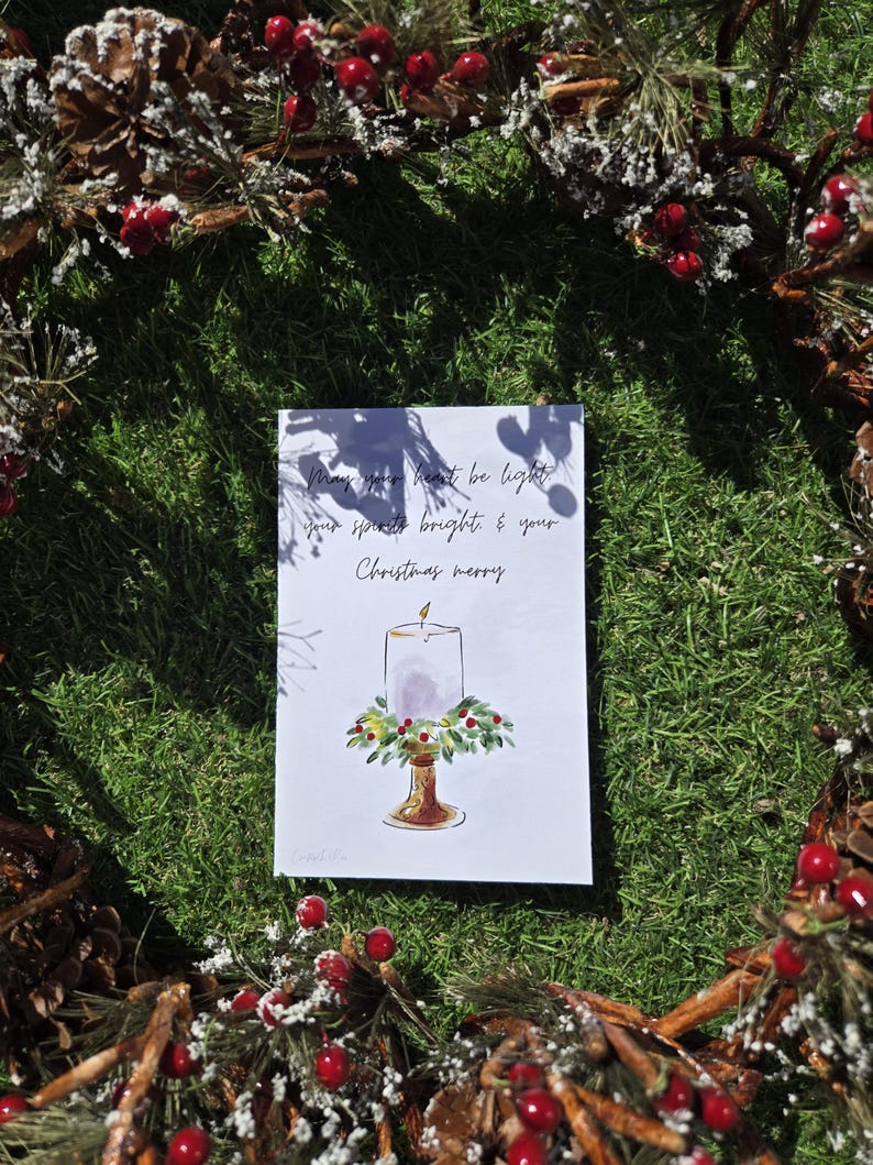 Watercolor Candle Christmas Card | Watercolor Notecards | Christmas ...