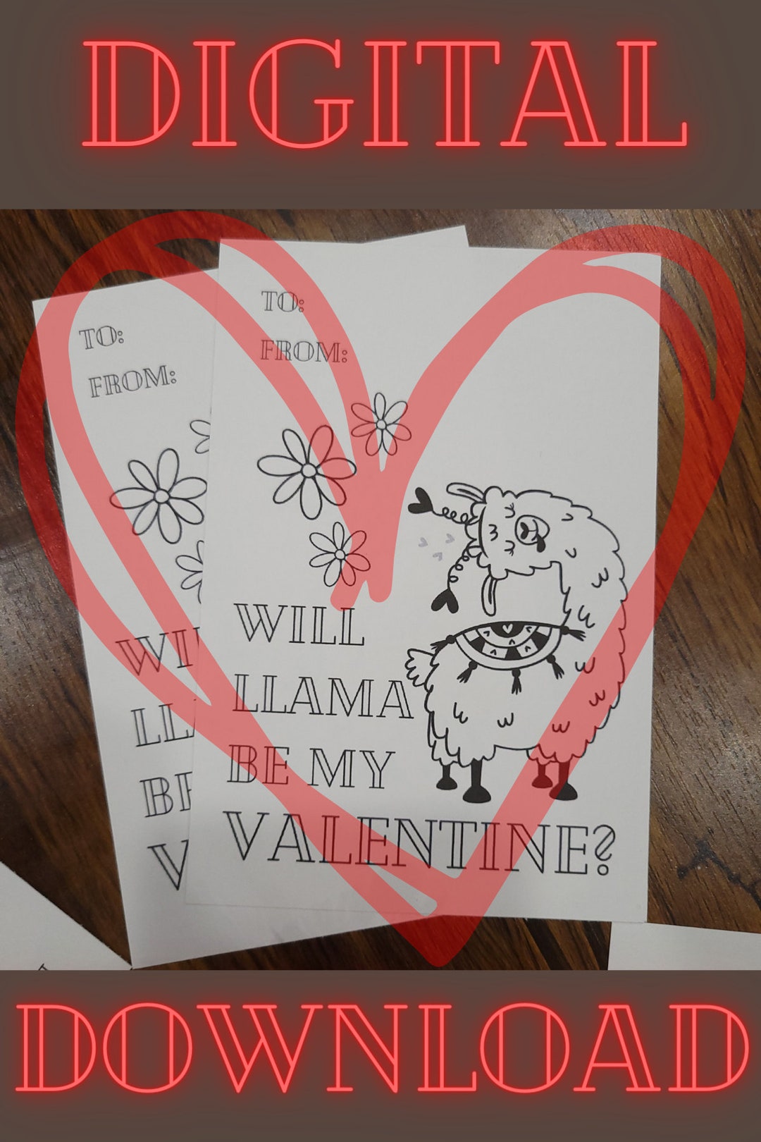 Llama Printable Color Sheets Preschool Valentines School Class Favors ...