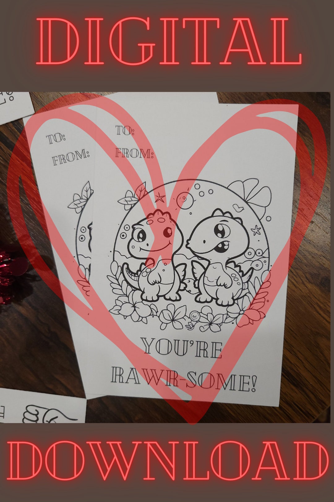 Rawr-some Printable Color Sheets | Valentine Class Favors | Preschool ...