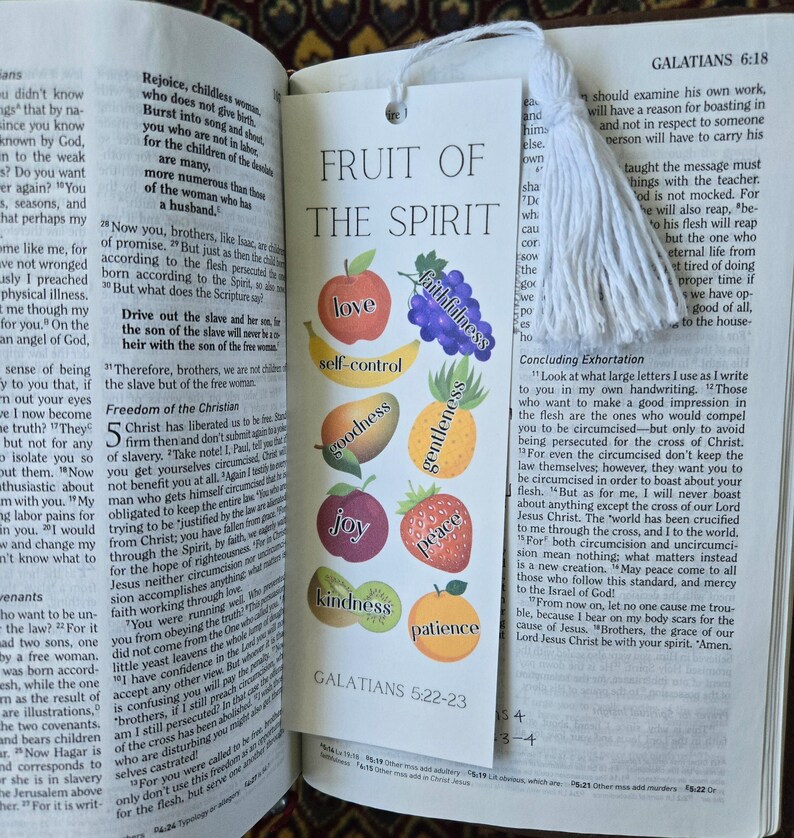 Fruit of the Spirit Bookmark With Tassel | Laminated Cardstock Bible ...