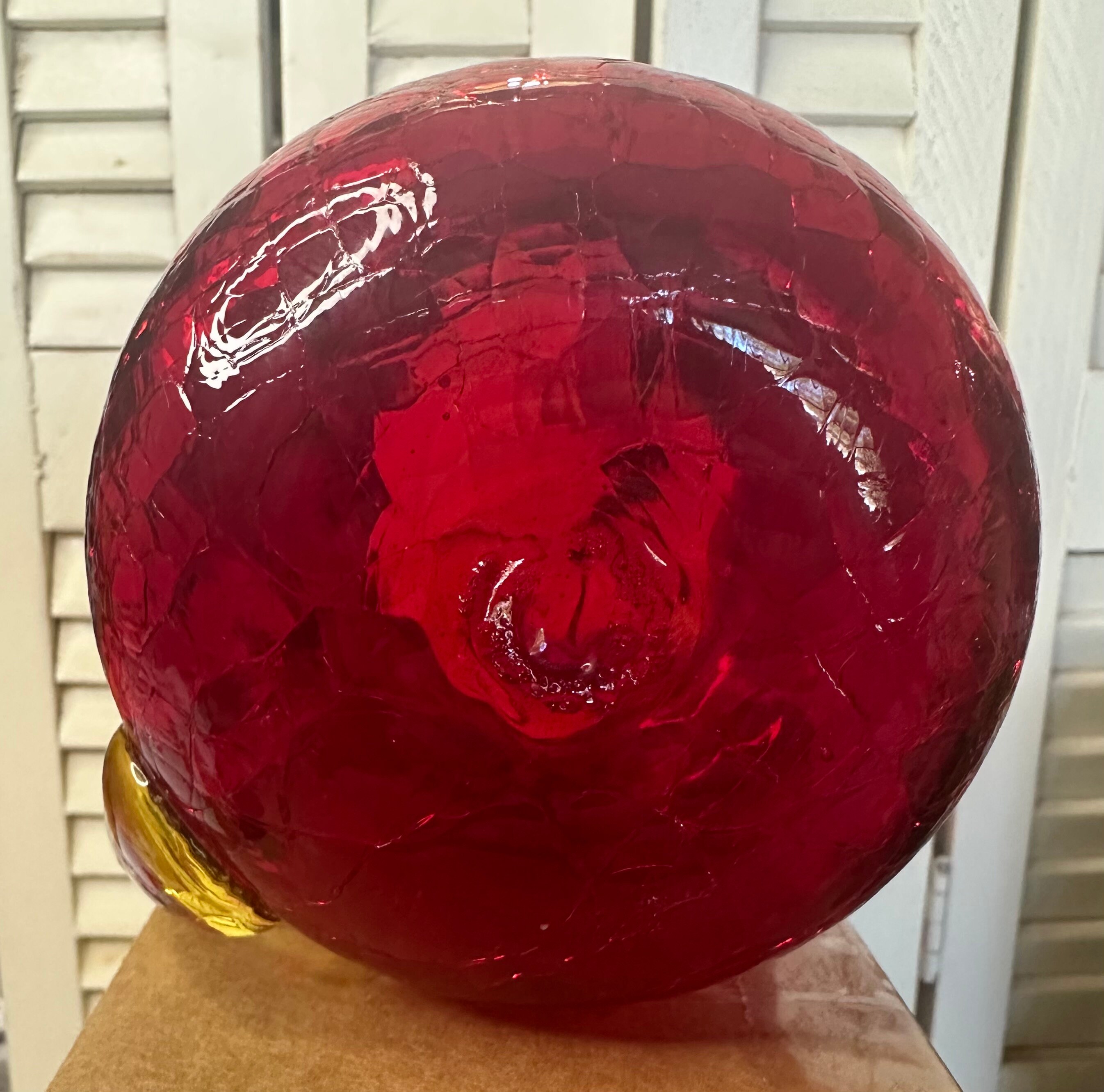 Vintage MCM Rainbow Red Crackled Glass 4.5 Pitcher With Glowing Cadmium ...