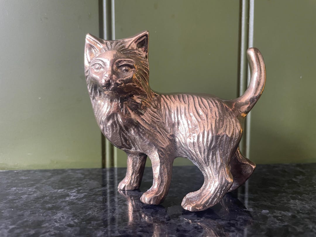 Vintage Brass Cat Figure - Etsy