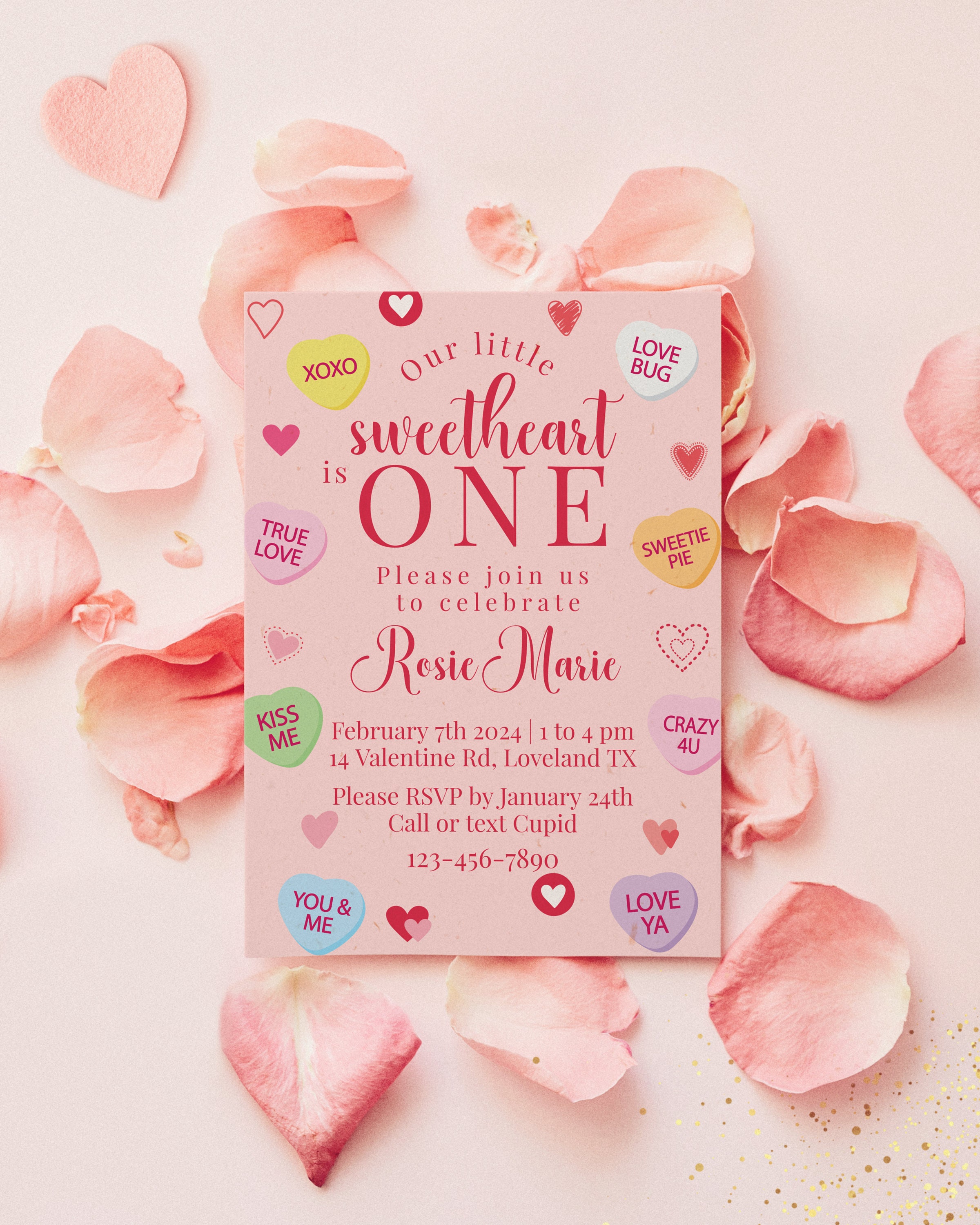 Valentine Birthday Invite, February First Birthday Invitation, Little ...
