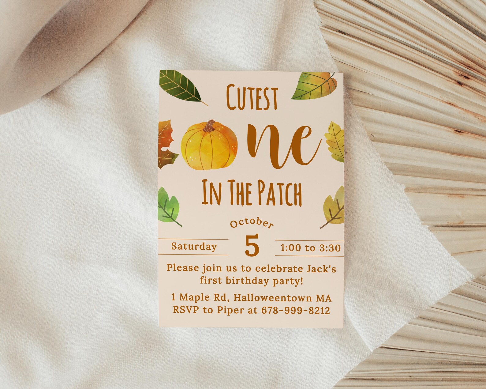 Fall First Birthday Party Invitation Invitation, Pumpkin Patch Digital ...