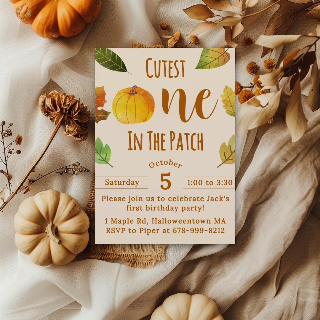 Fall First Birthday Party Invitation Invitation, Pumpkin Patch Digital ...
