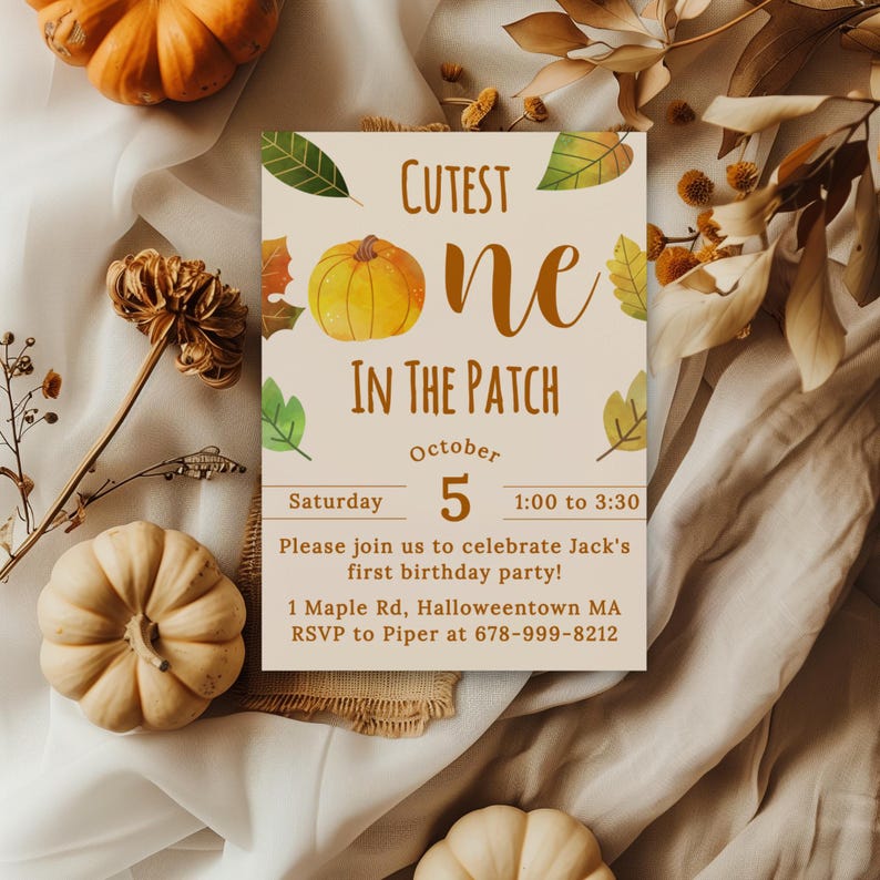 Fall First Birthday Party Invitation Invitation, Pumpkin Patch Digital ...