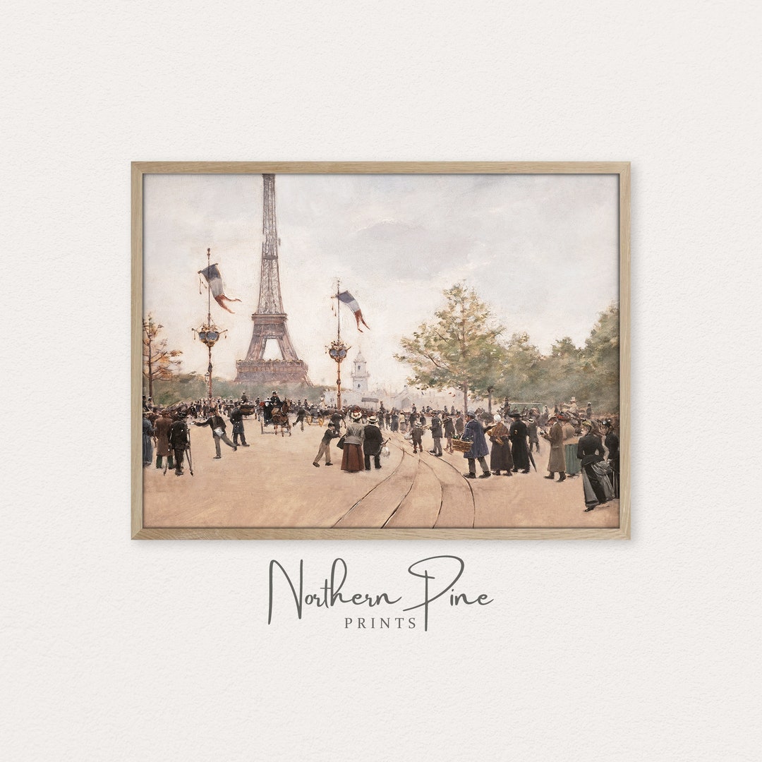 Vintage Parisian Print | Antique Oil Painting | Eiffel Tower Wall Art ...