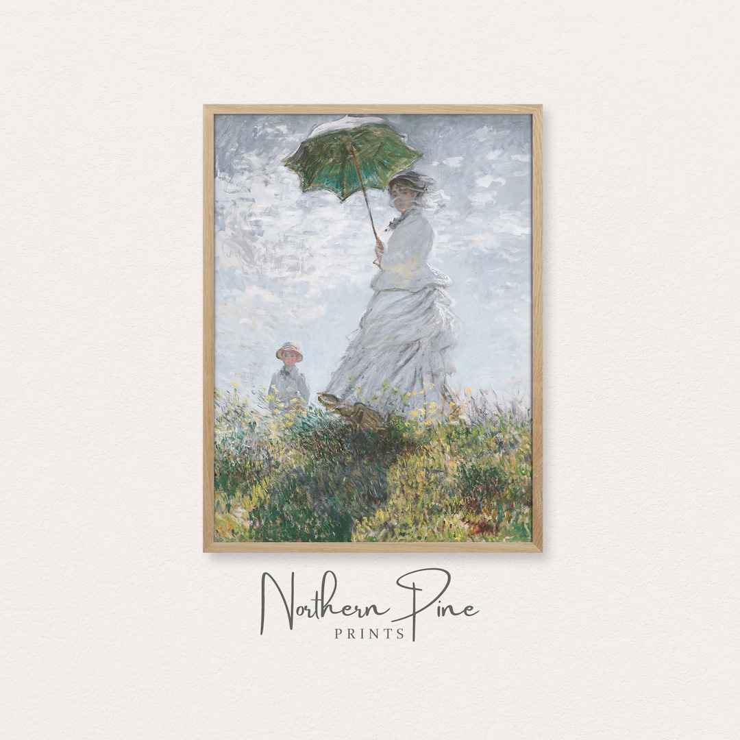 Vintage Parasol Print | European Meadow Wall Décor | Woman With Child ...